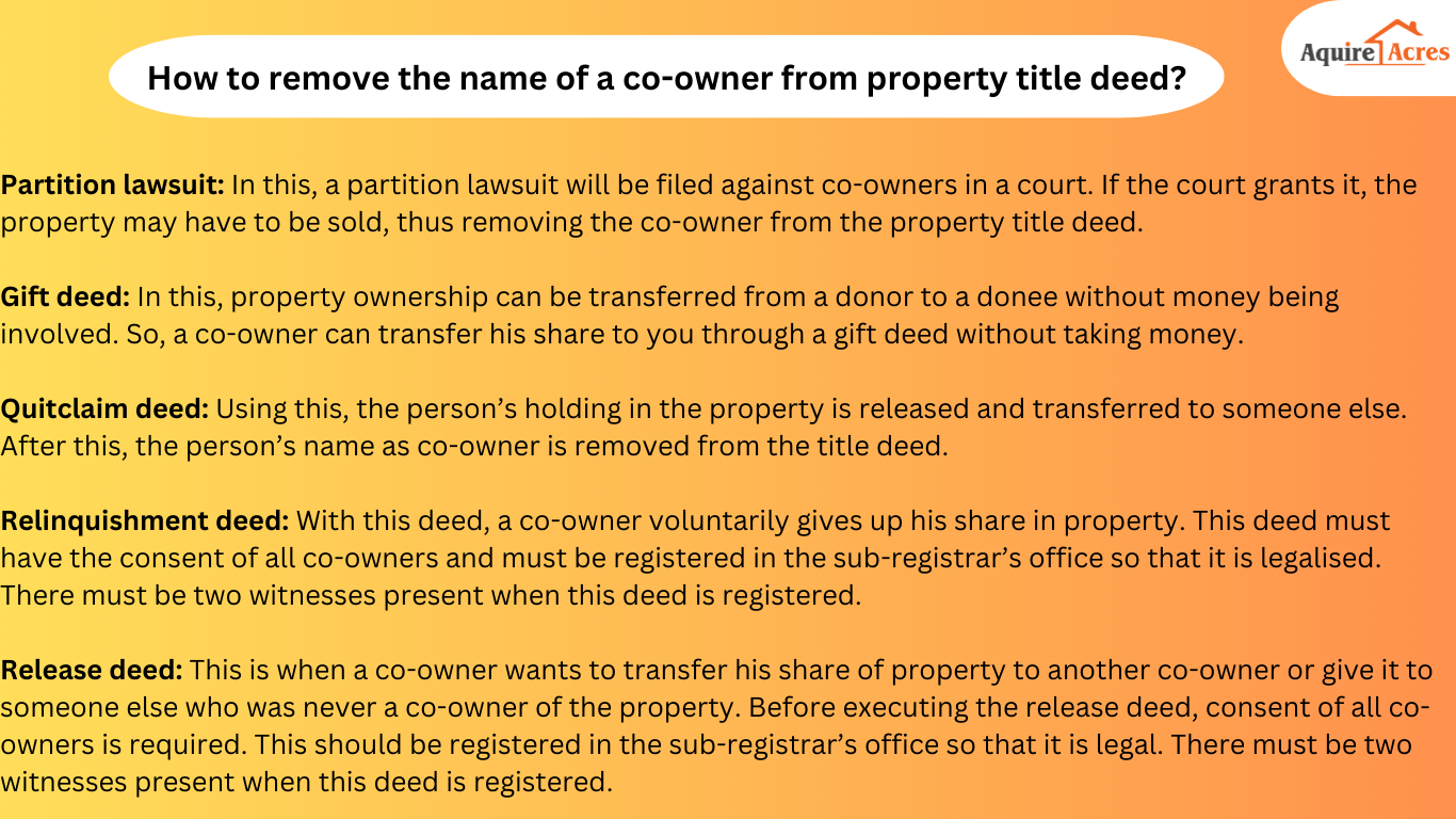 How to remove co-owner name from property title deed?